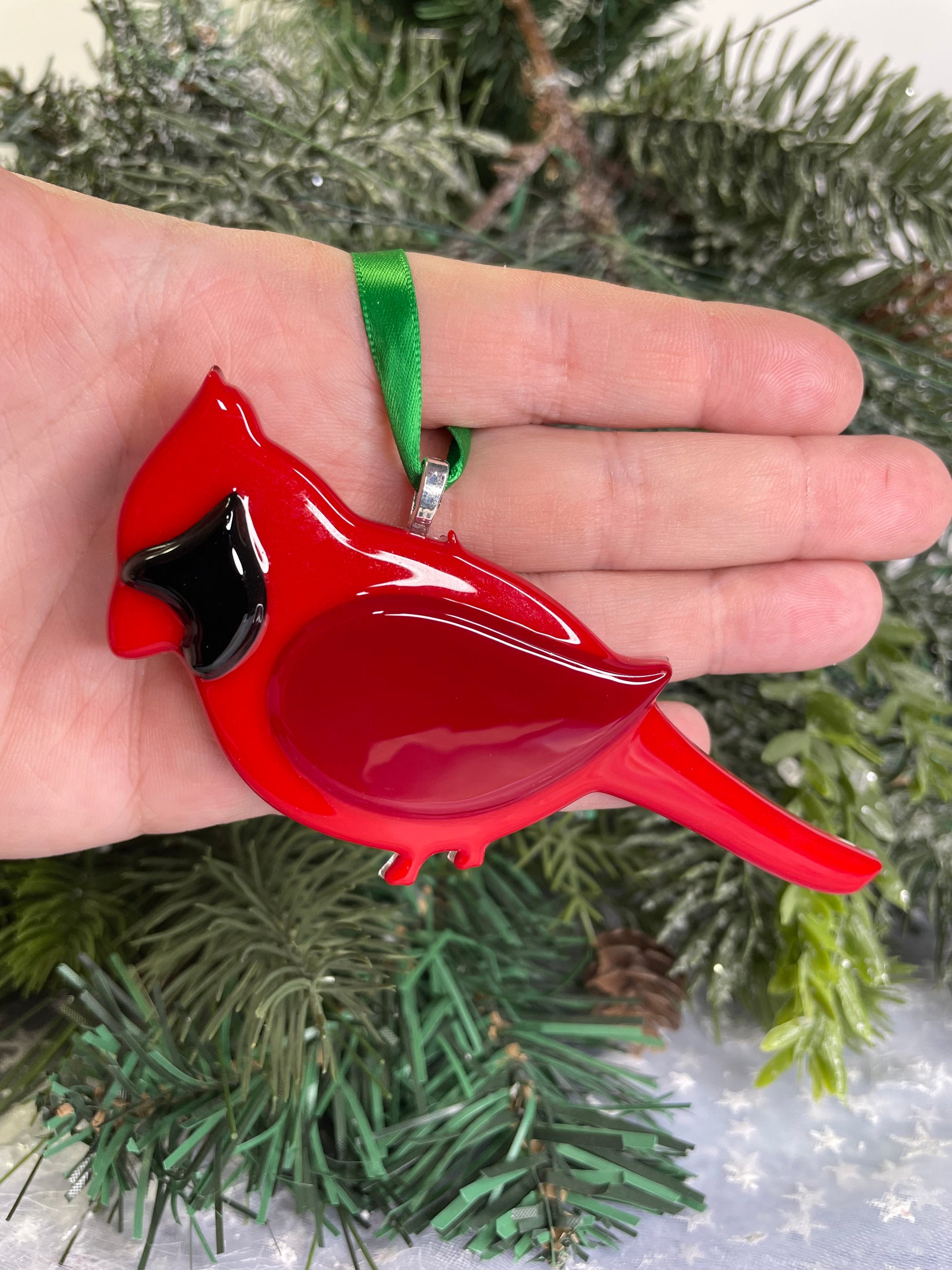 Cardinal Fused Glass Ornament – Fuse Muse Fused Glass